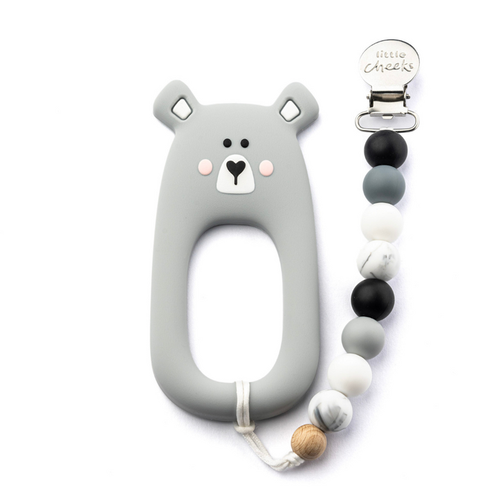 Bear Teether Clip - Grey - HoneyBug