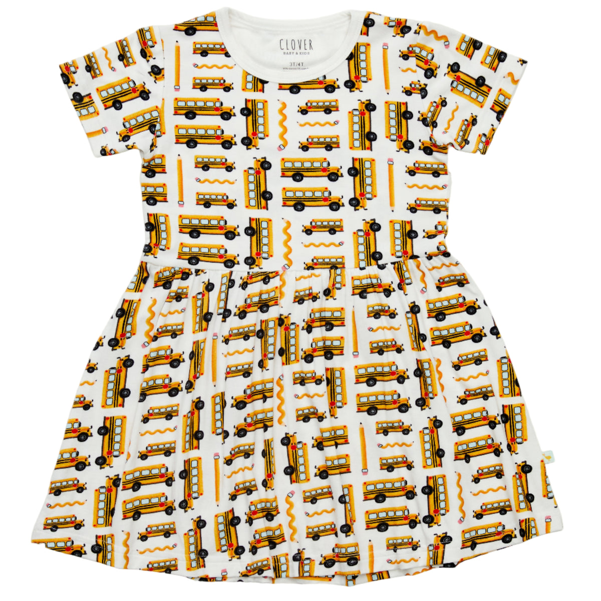 Stretchy Short Sleeve Twirl Dress - School Buses – HoneyBug