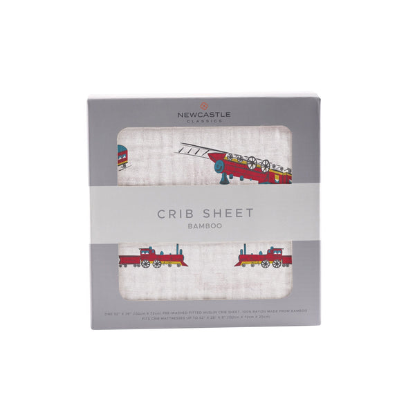 Vintage Steam Train Bamboo Crib Sheet - HoneyBug